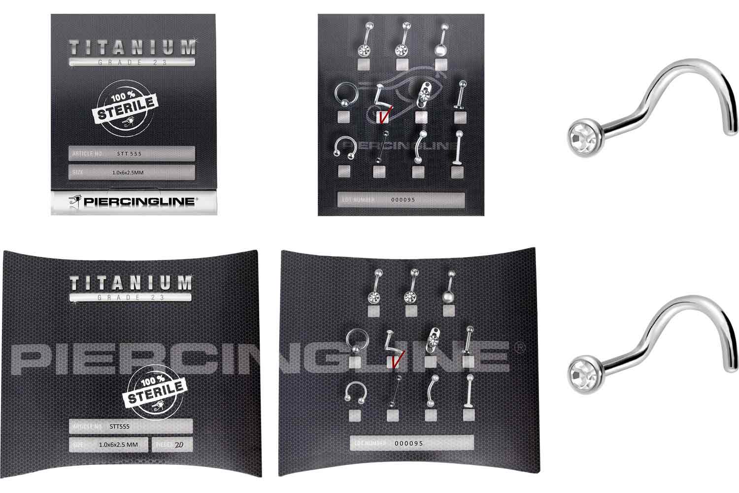 Sterile titanium nose stud FLAT CRYSTAL DISC | PIERCINGLINE
